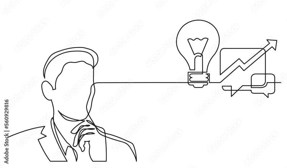 one line drawing of person thinking solving problems finding solutions abstract diagram - PNG ...