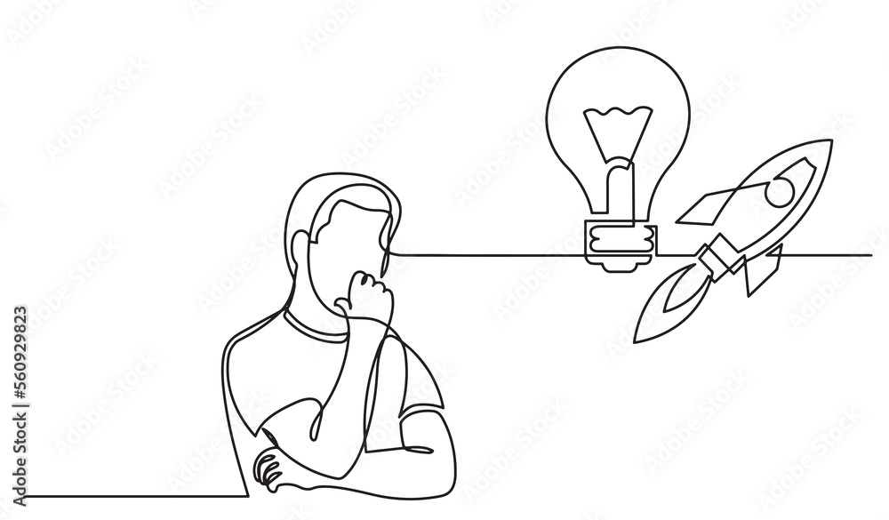 one line drawing of person thinking solving problems finding solutions ...
