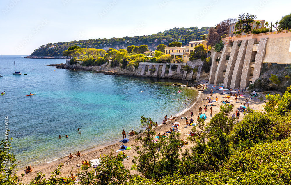Plage des Fossettes Beach in Saint-Jean-Cap-Ferrat resort town on Cap ...
