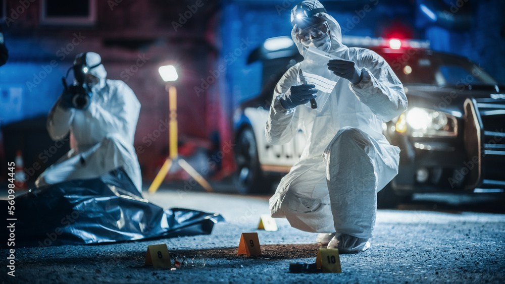 Documentary Shot: Forensics Unit Professionally Gathering Evidence From ...