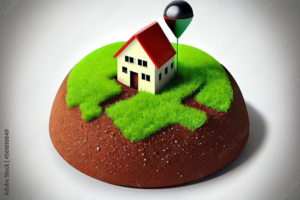 Ilustración de Stock House symbol with location pin icon on round soil ...