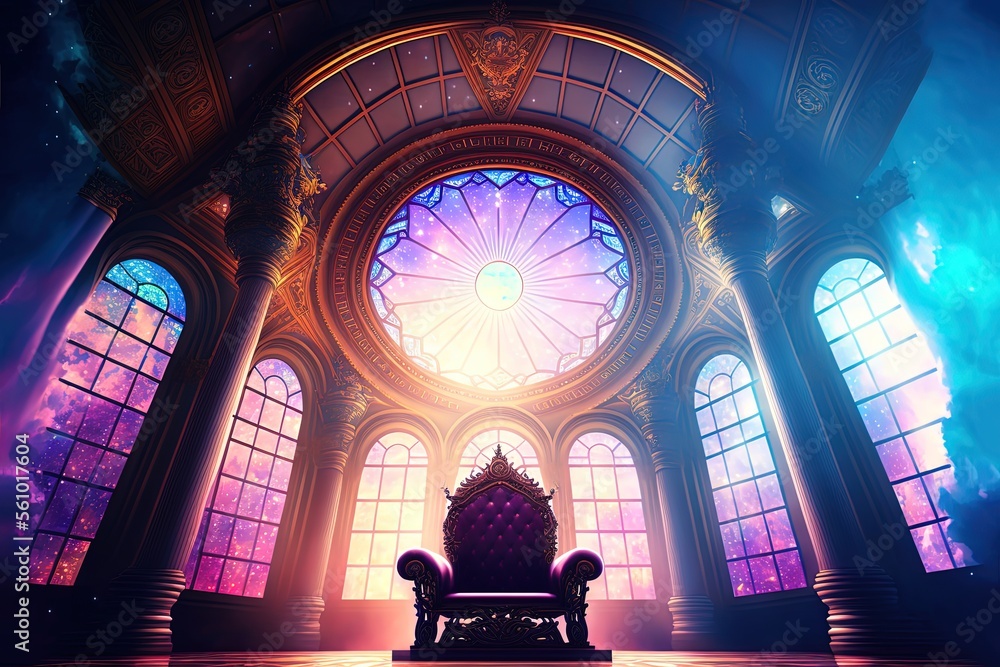 illustration of throne hall with light shine over throne through ornate ...
