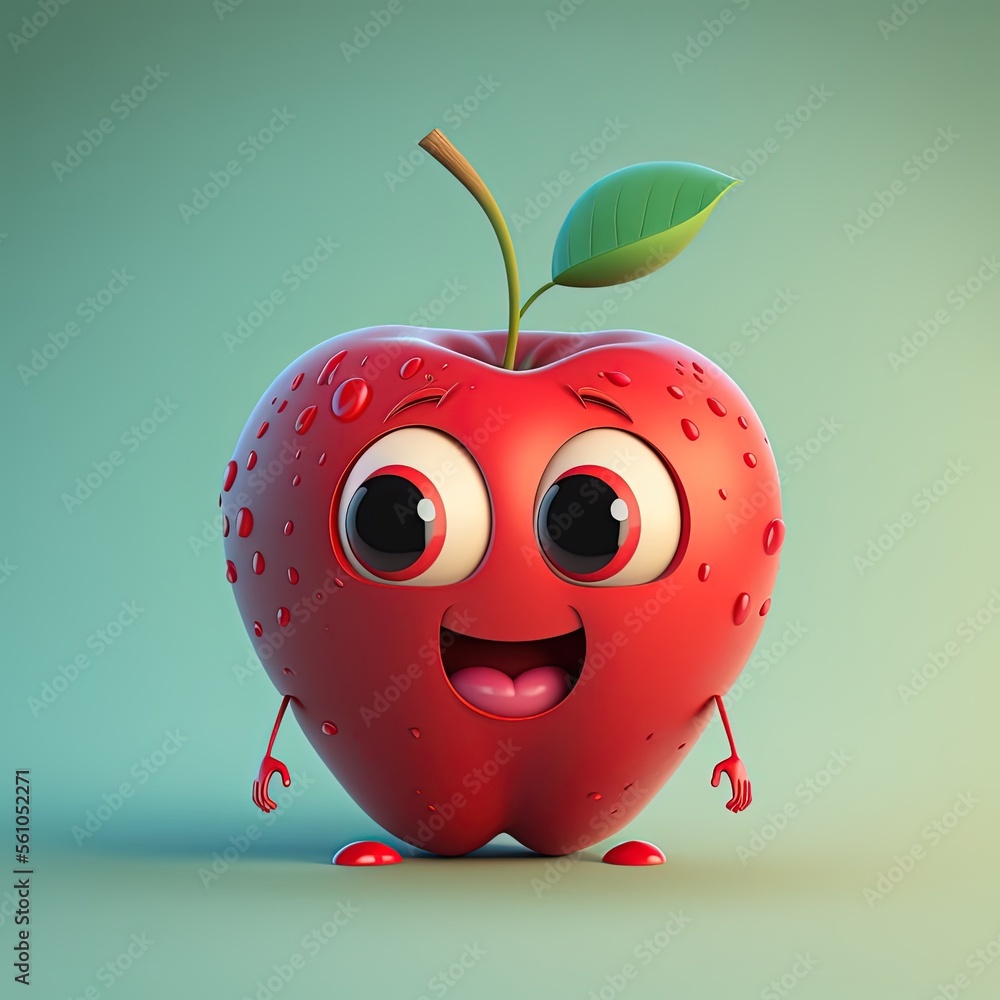Ilustración de Stock Cute Cartoon Apple Character (Generative AI ...