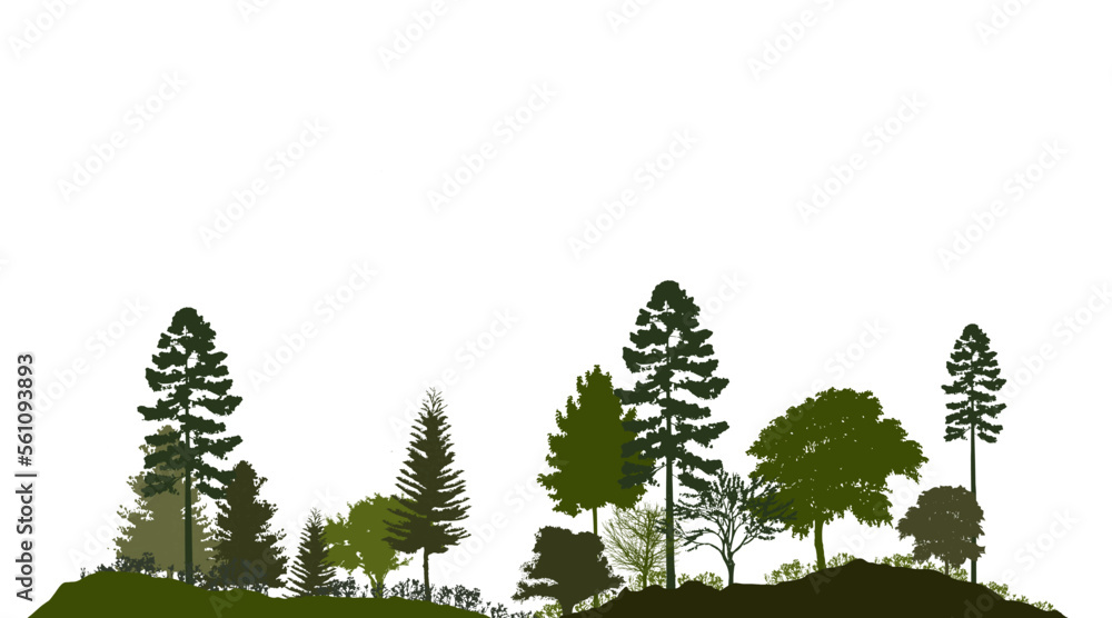 Vektor Forest silhouette trees. Vector illustration of every tree ...