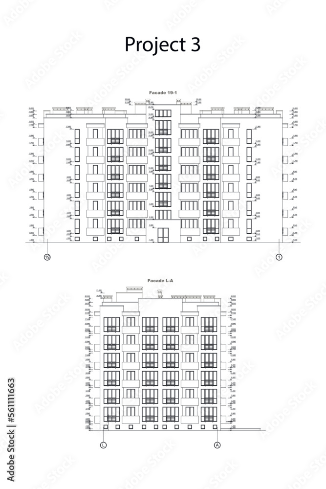Vector Architectural Project Of A Multistory Building With A Parking Space And Landscape Design