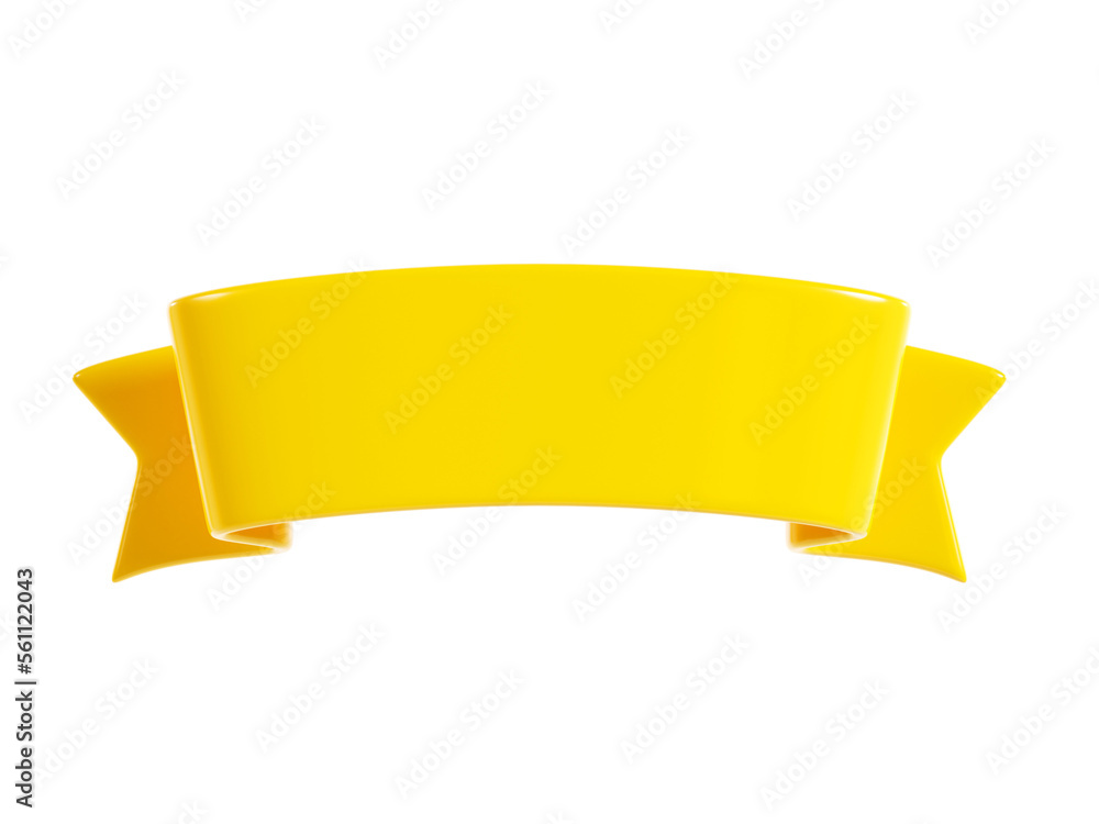 Yellow ribbon banner 3d render - illustration of glossy text box for ...