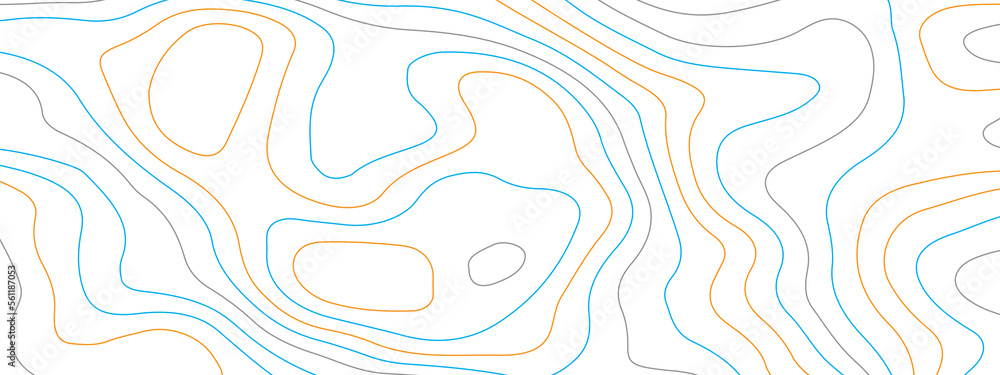 Orange, white and blue wavy abstract topographic map contour, lines ...