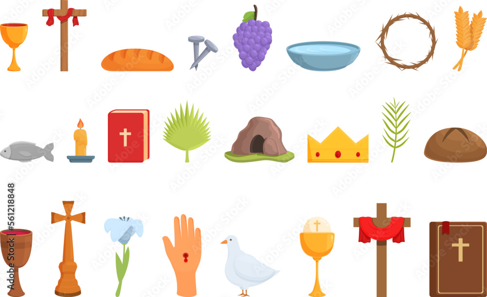 Holy week icons set cartoon vector. Easter happy. Celebration holiday ...
