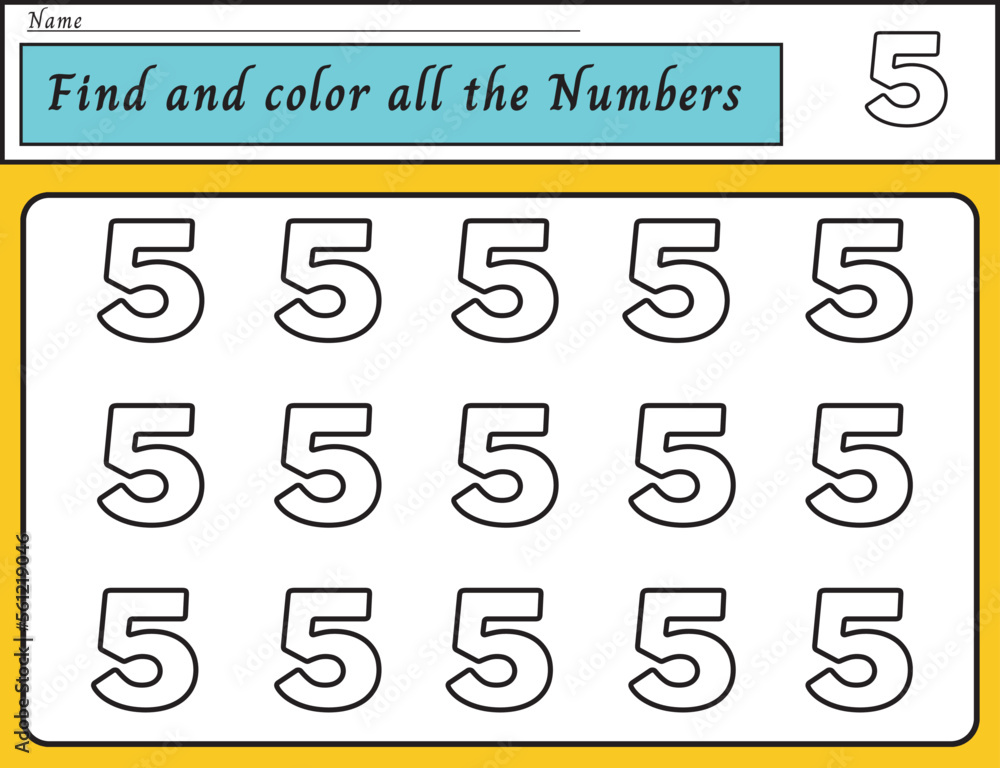 Number five coloring practice worksheet for kids learning to count and ...