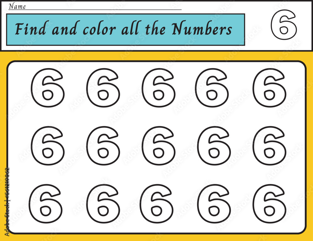 Number six coloring practice worksheet for kids learning to count and ...