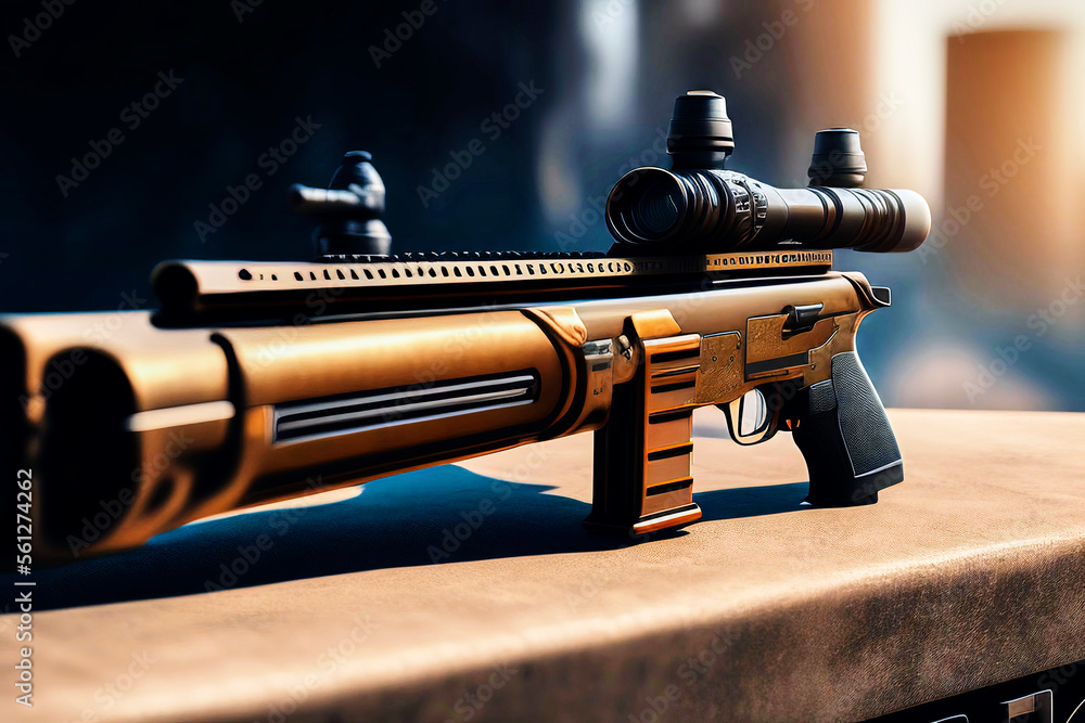 Illustration Stock Cyberpunk depiction of a futuristic submachine gun ...