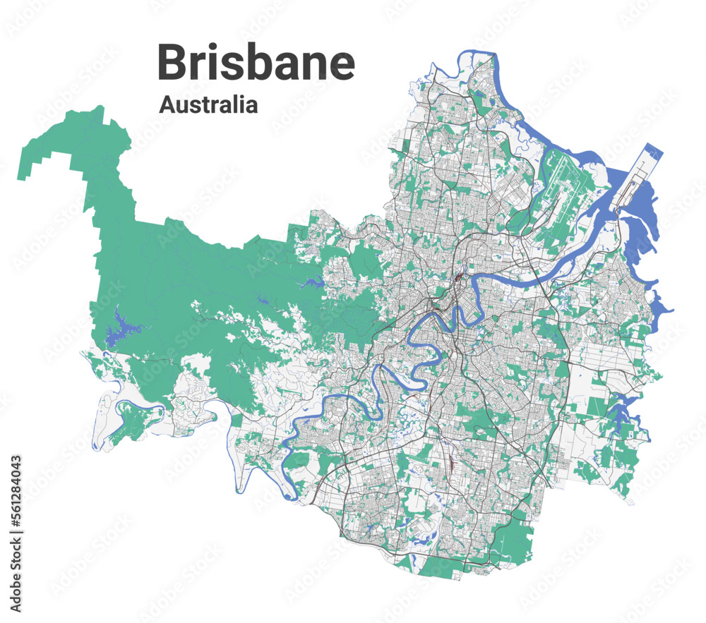Detailed map of Brisbane city. Royalty free vector illustration. Stock ...
