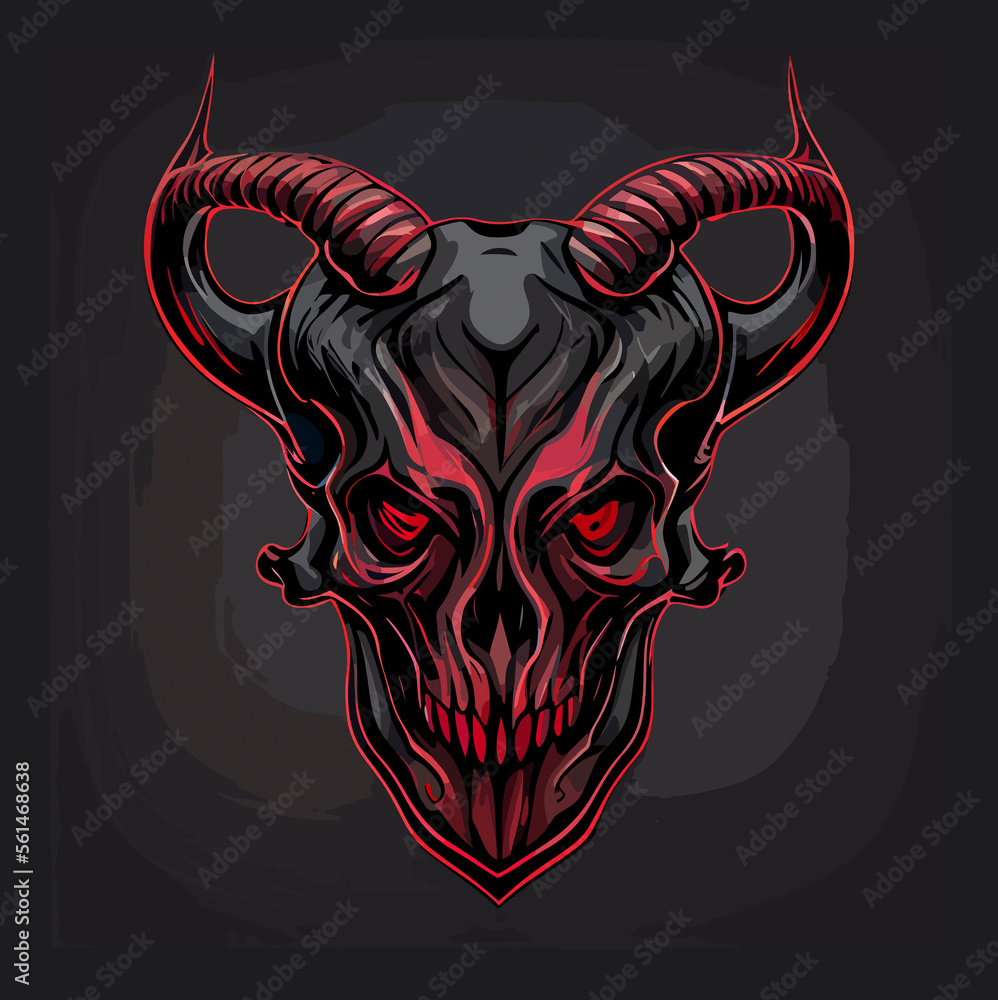 human skull with demon horns, satanic ritual flat design Stock ...
