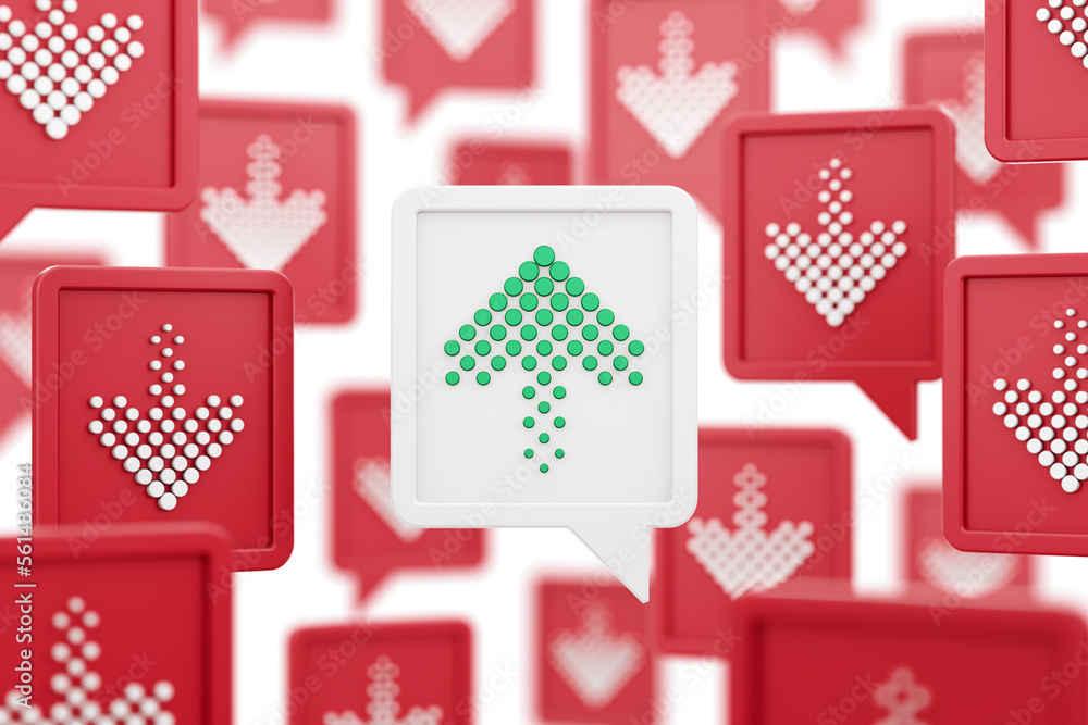 Upward and Downwards Trends. An upward pointing arrow in the center of ...