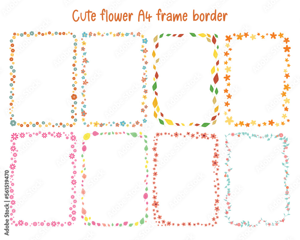 cute flower a4 sheet frame border design element set for worksheet ...