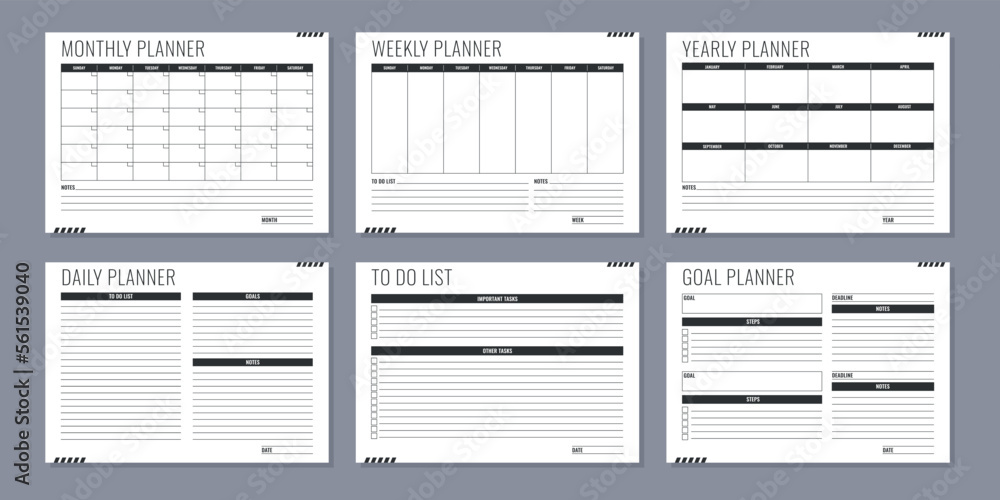 Planner pages templates. Daily, weekly, monthly, and yearly planners ...
