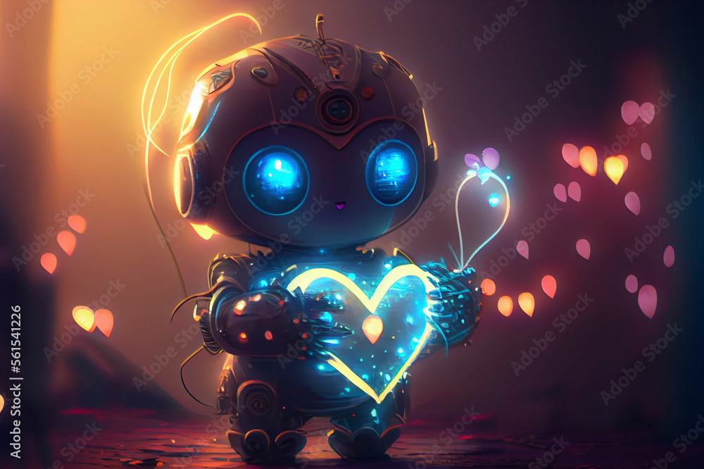 Chibi Robotic Love: Cute Anime Robots Holding Valentine's Hearts in ...