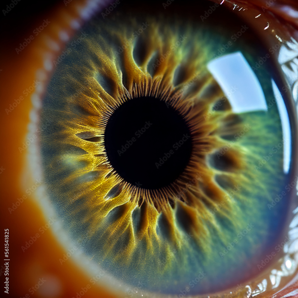 Macro extreme close up of human eye, eyelashes, pupil, iris, reflection ...