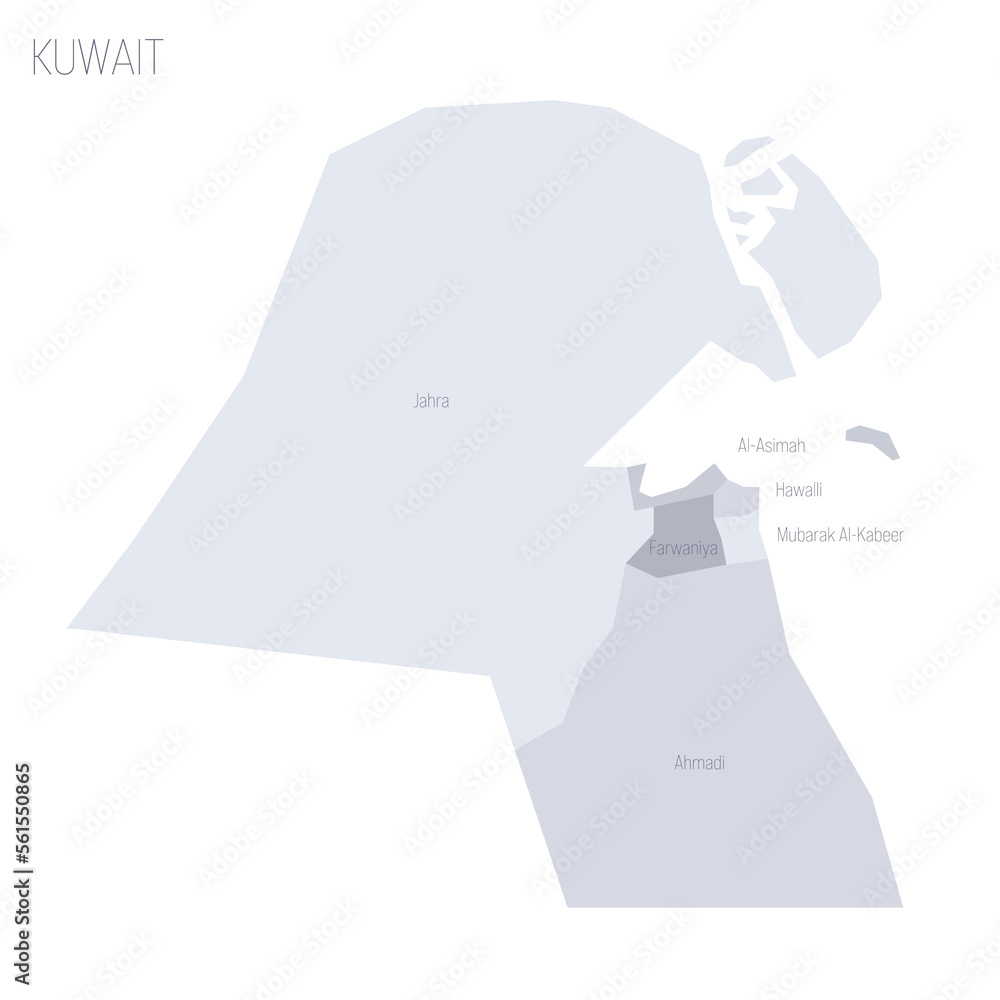 Kuwait political map of administrative divisions - governorates. Grey ...