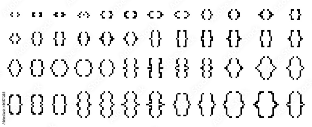 8 Bit pixel art curly braces icon set. isolated PNG curly braces symbol ...