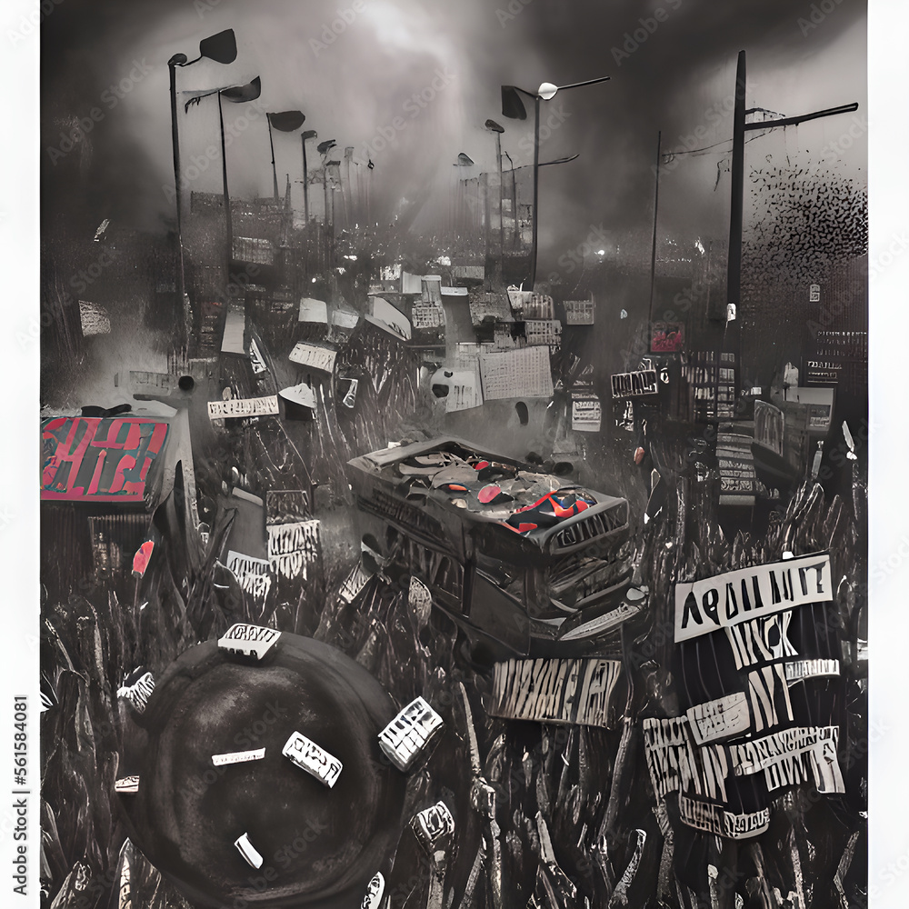 Concept art of riots in an African- American city. Streets on fire ...