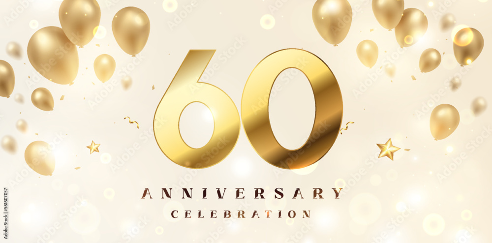 60th Anniversary celebration background. 3D Golden numbers with bent ...
