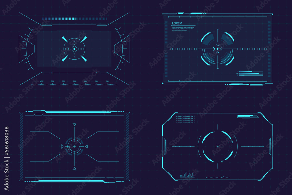 Hud target screens. Targeting focusing screen sci fi monitor, crosshair ...