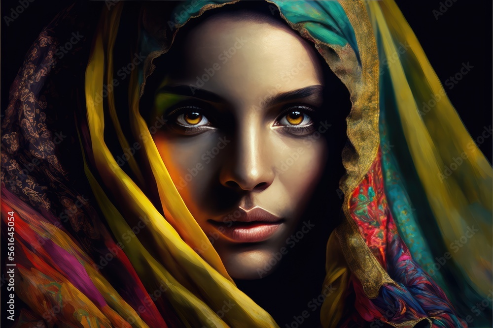 Portrait of Young arabic woman looking at the camera.portrait mugshot ...