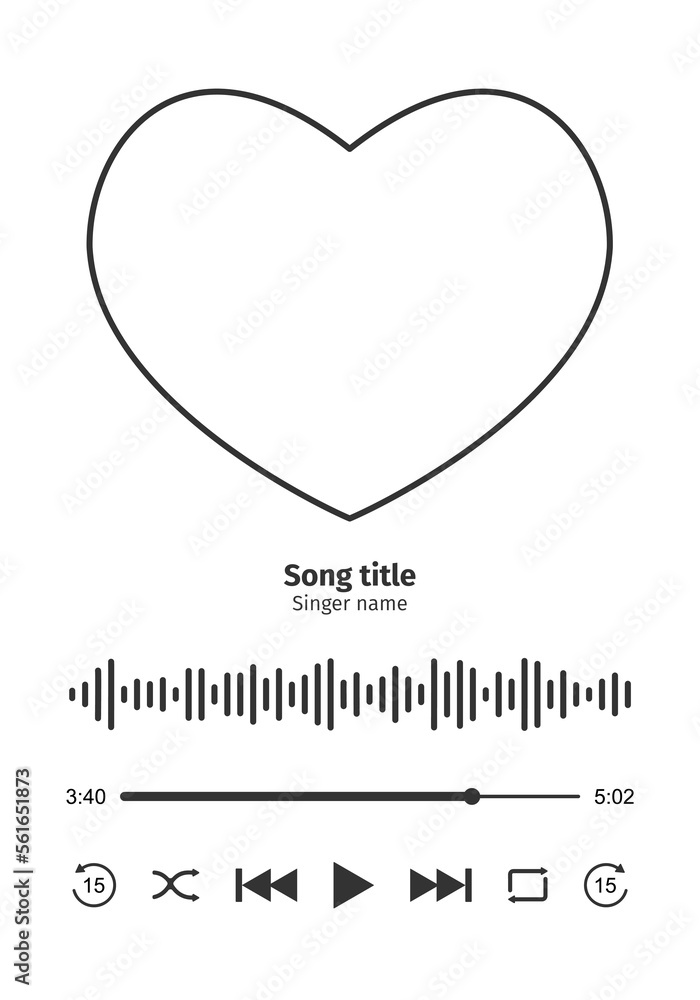 Audio player interface with heart shaped photo frame for song cover ...
