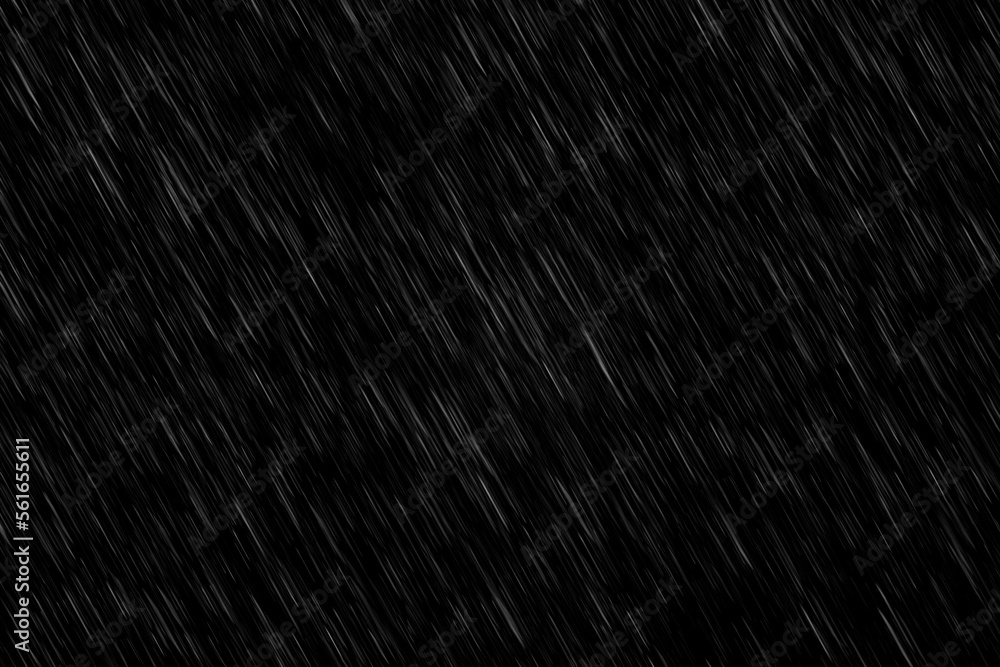 Animation of falling raindrops in slow motion on a dark black ...