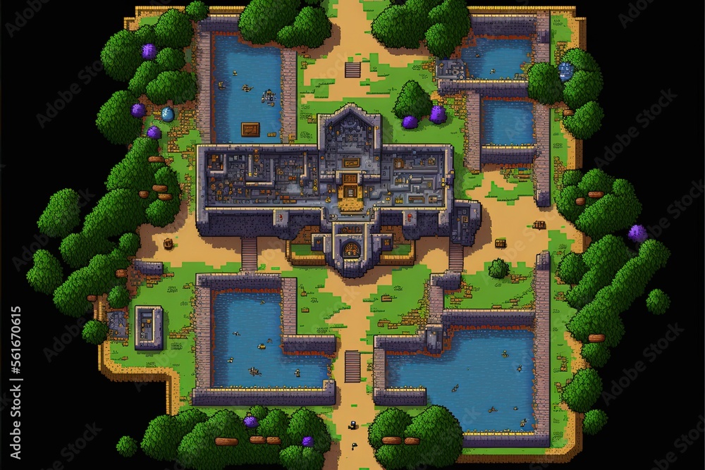 Pixel art fantasy RPG game map, top view, background in retro style for ...
