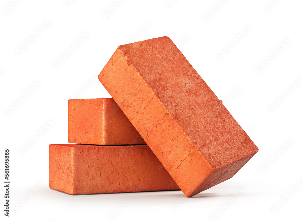 Red brick stack isolated on a white background. 3d illustration Stock Photo | Adobe Stock