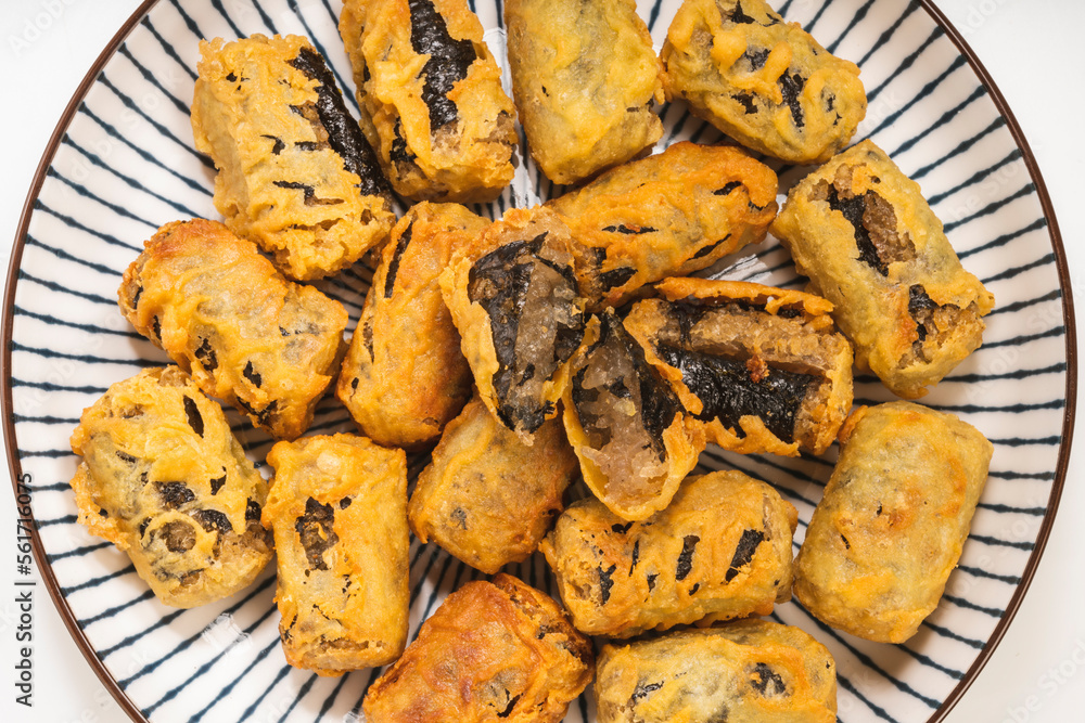 Crispy seaweed noodle rolls or Gimmari Korean deep-fried seaweed rolls ...