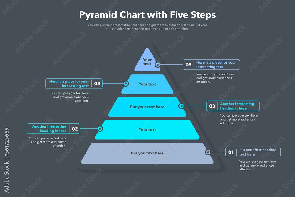 Pyramid chart template with five colorful steps - dark version ...