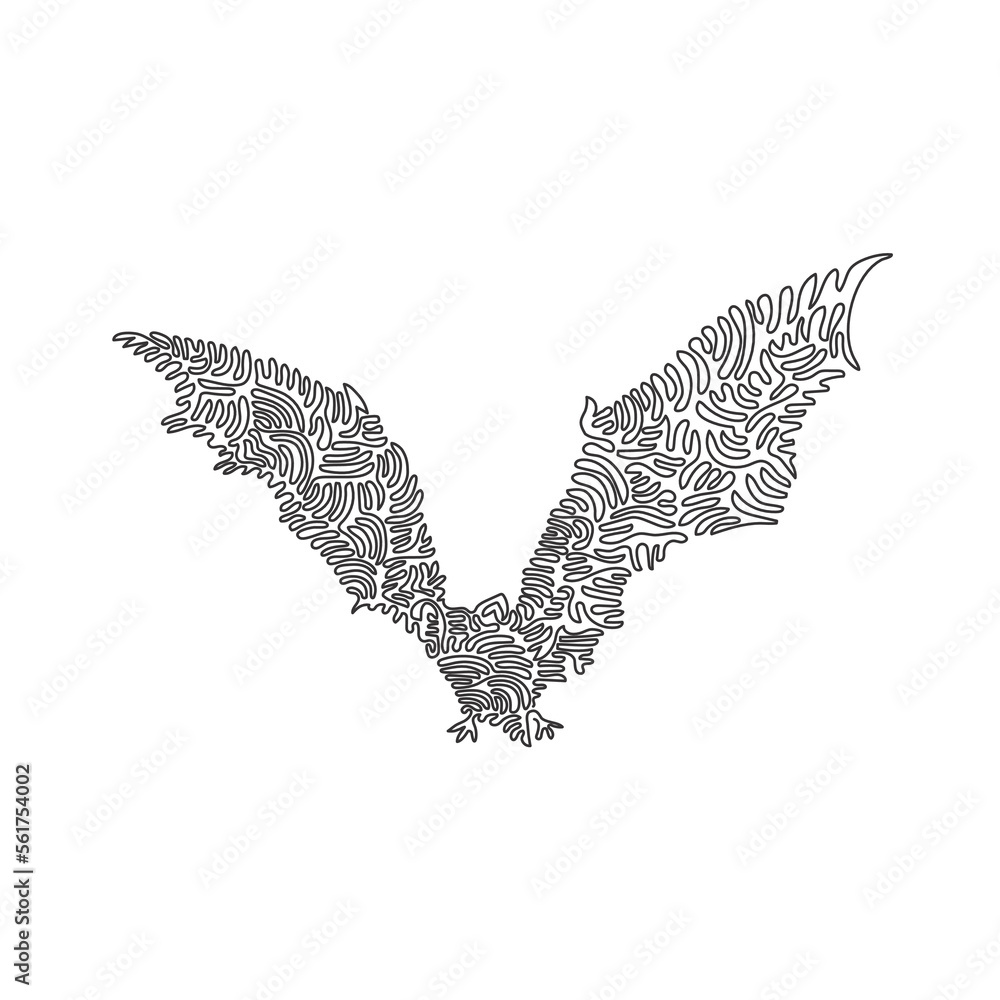 Continuous curve one line drawing of agile flying bat. Single line ...