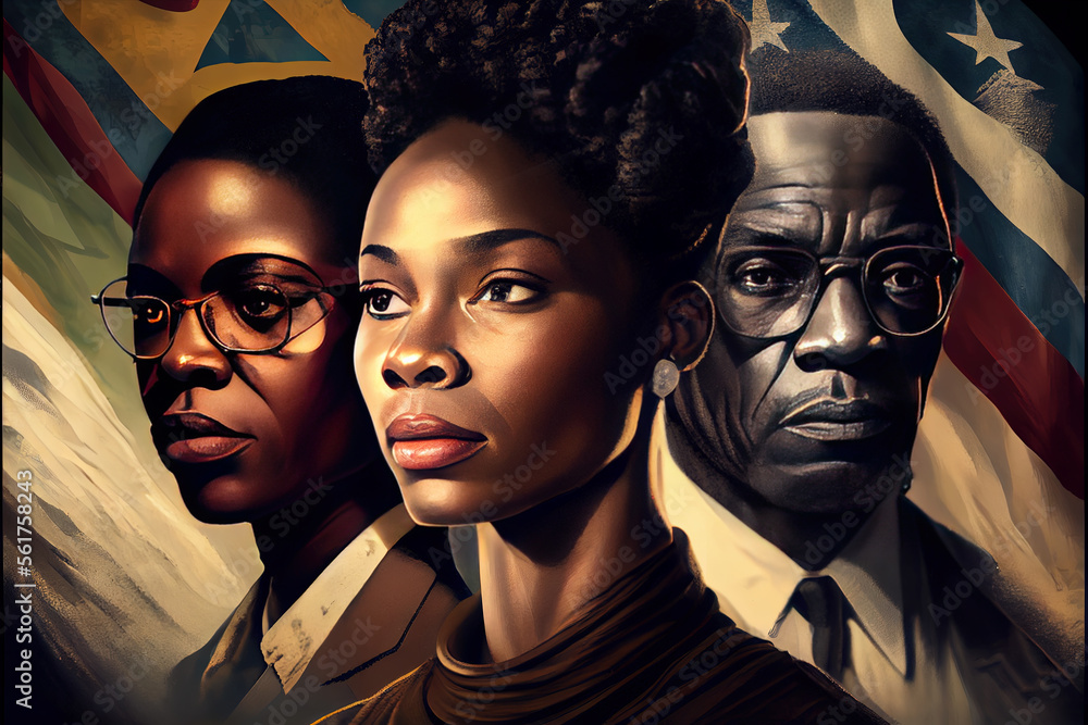 Black history month concept, afroamerican group of activists in retro ...