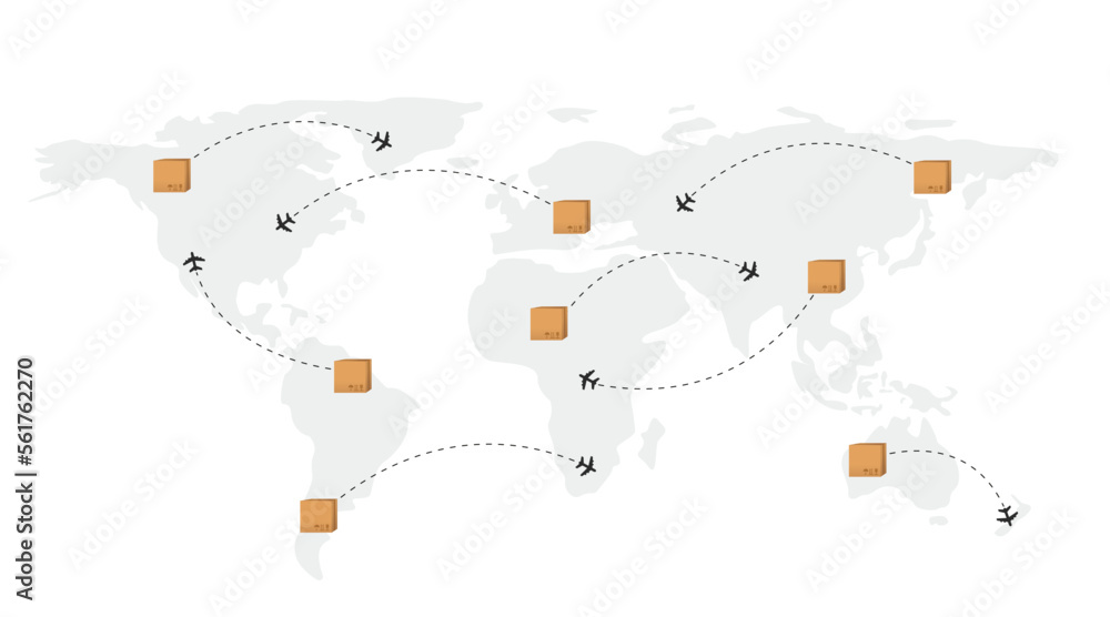 Aviation Shipping goods around the world. World travel map with ...