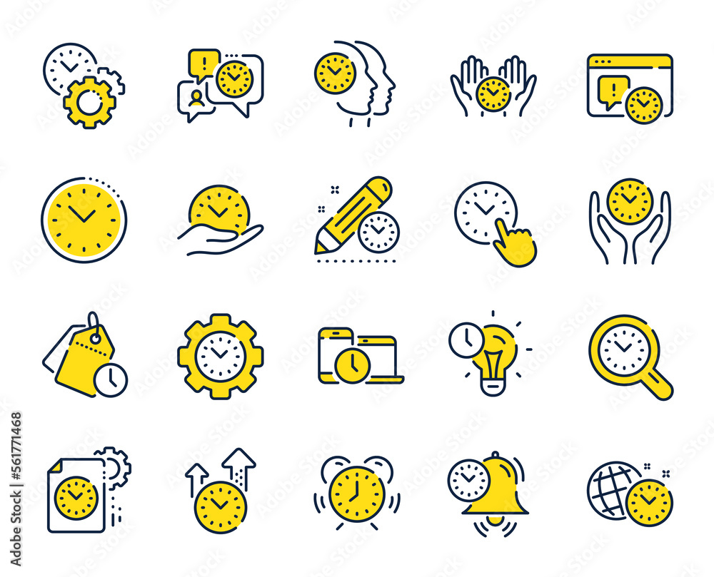 Time management line icons. Alarm clock, timer plan and project ...