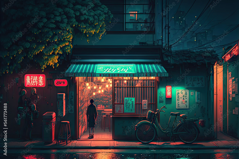Lofi tokyo street at night Stock Illustration | Adobe Stock