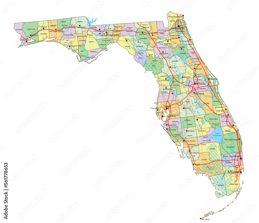 Florida - Highly detailed editable political map with labeling. Stock ...