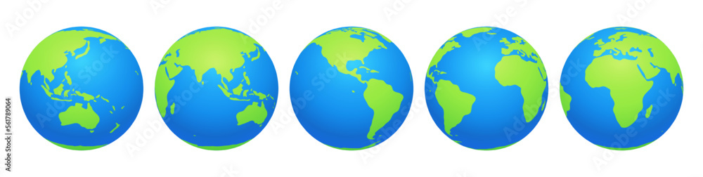 World map on rounded earth globe. Isolated icon of planet with ...
