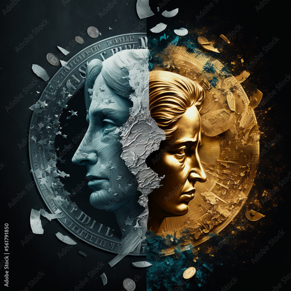 Ilustración de Stock las dos caras de una misma moneda, generative ai ...