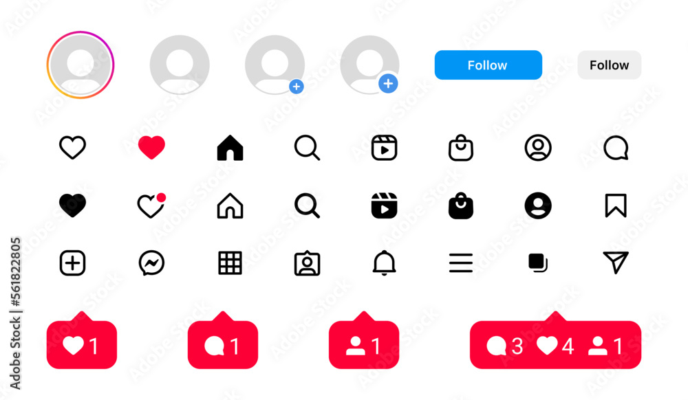 instagram icons. social media notification icon in speech bubble like ...