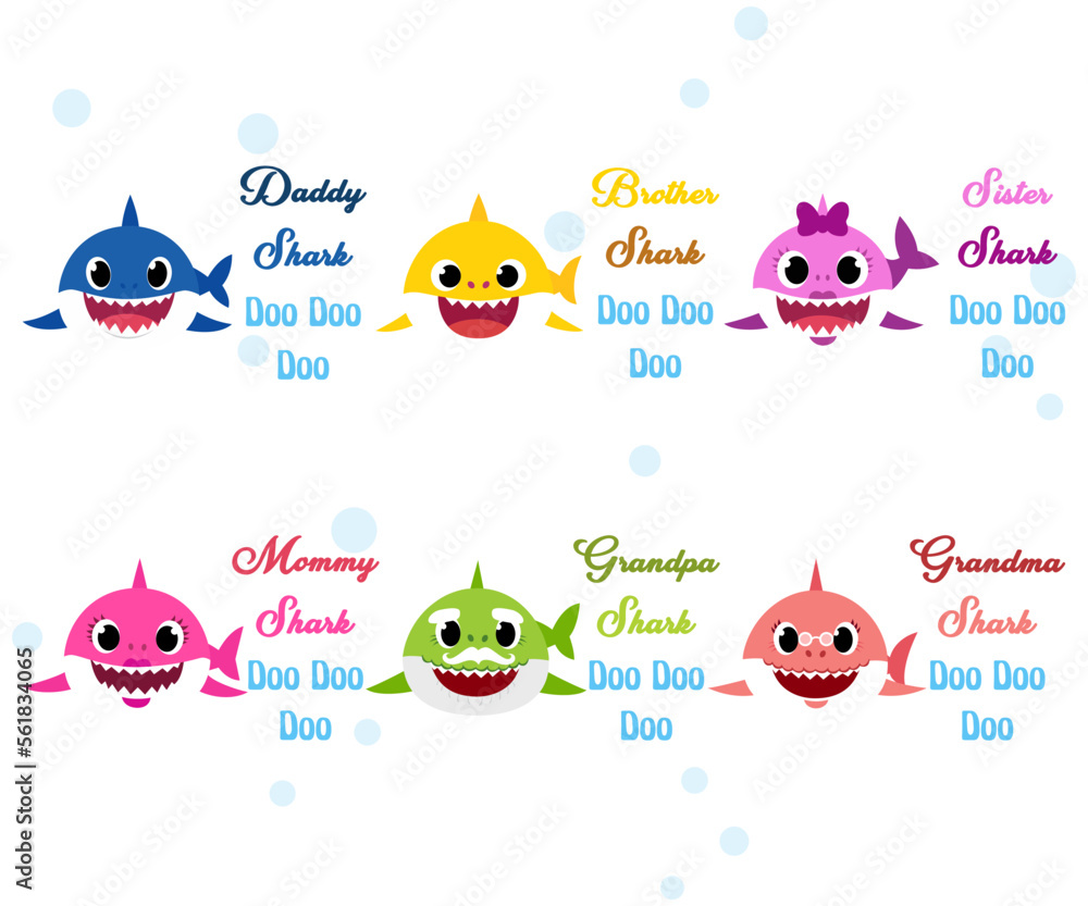 Baby shark birthday card. Cartoon sharks characters. Baby Shark Icons ...