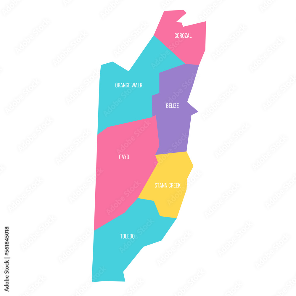 Belize political map of administrative divisions - districts. Colorful ...