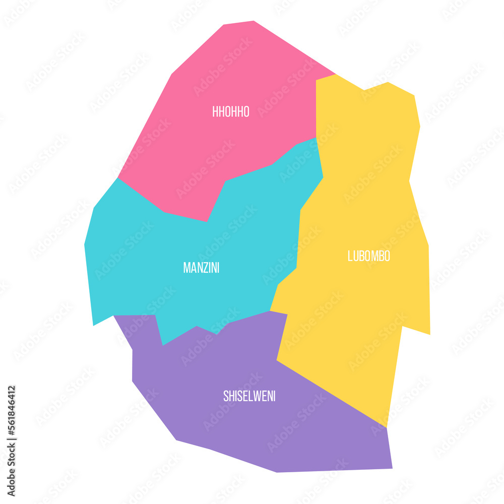 Eswatini political map of administrative divisions - regions. Colorful ...