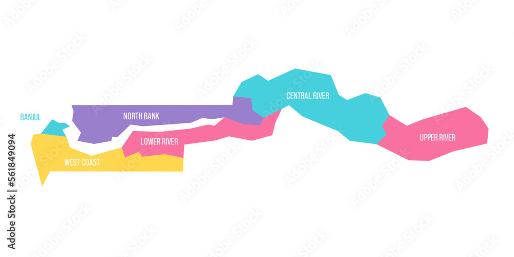 The Gambia political map of administrative divisions - regions and city ...