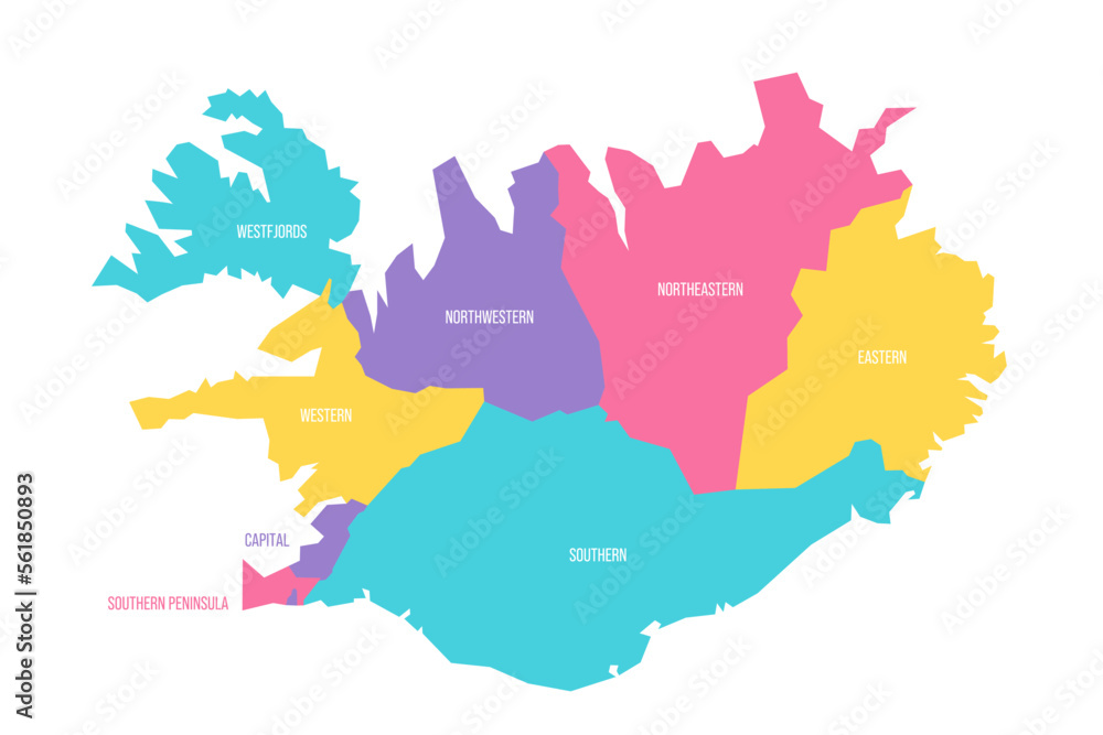 Iceland political map of administrative divisions - regions. Colorful ...