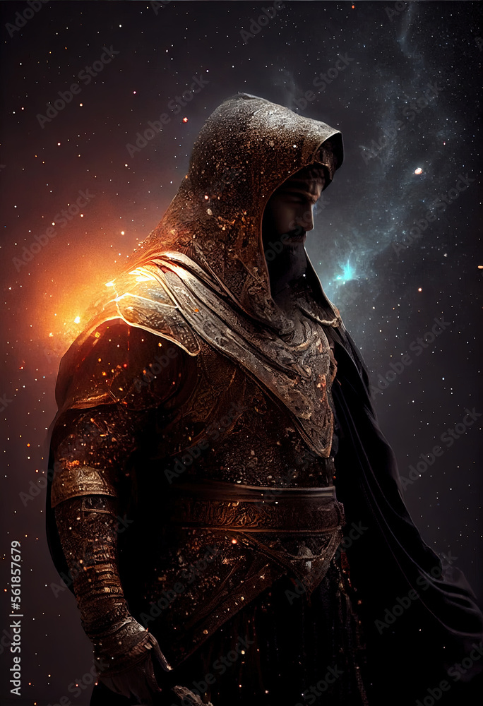 An Arabian knight wearing ancient arab clothing with ornaments and ...