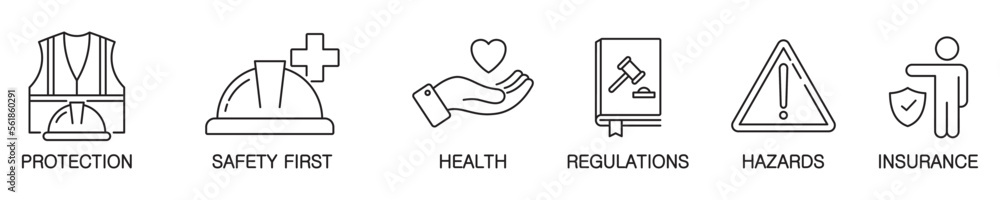 Banner Work Safety construction icon concept. Work Safety sign. Work ...